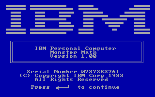 Screenshot of Monster Math (DOS, 1983) - MobyGames