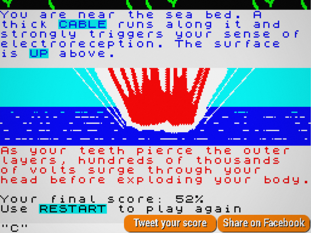 Screenshot of JAWS: The Text Adventure (Browser, 2013) - MobyGames