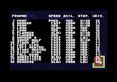 Screenshot of World Class Rugby (Commodore 64, 1991) - MobyGames