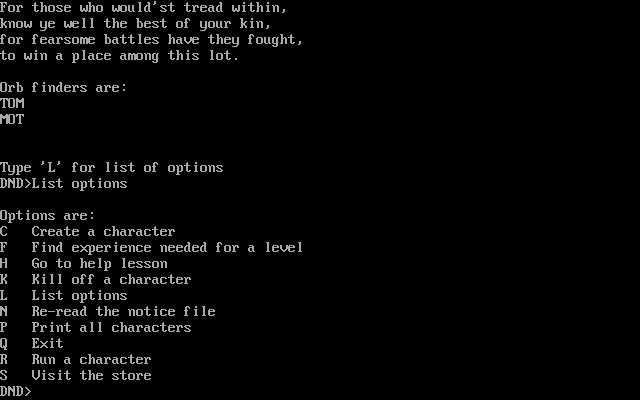 Screenshot of DND (DOS, 1976) - MobyGames