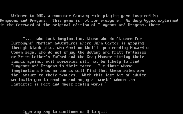 Screenshot of DND (DOS, 1976) - MobyGames