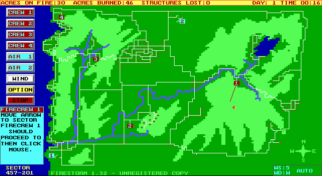 Screenshot Of Firestorm The Forest Fire Simulation Program Dos 1995