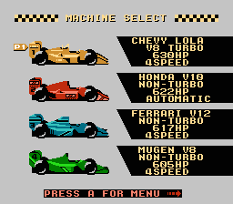 Screenshot of Michael Andretti's World GP (NES, 1988) - MobyGames