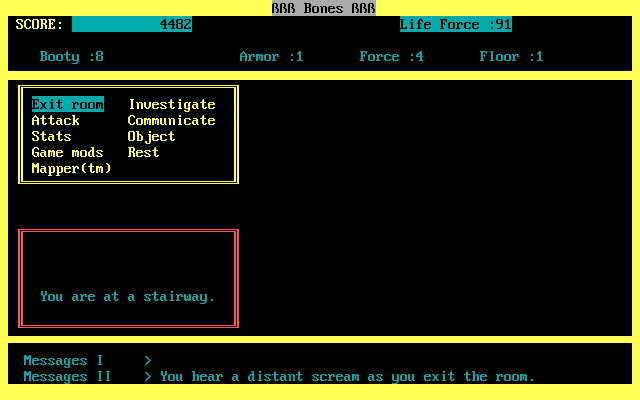 Screenshot of Bones: The Game of the Haunted Mansion (DOS, 1991 ...