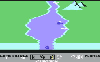 Screenshot of River Raid (Commodore 64, 1982) - MobyGames
