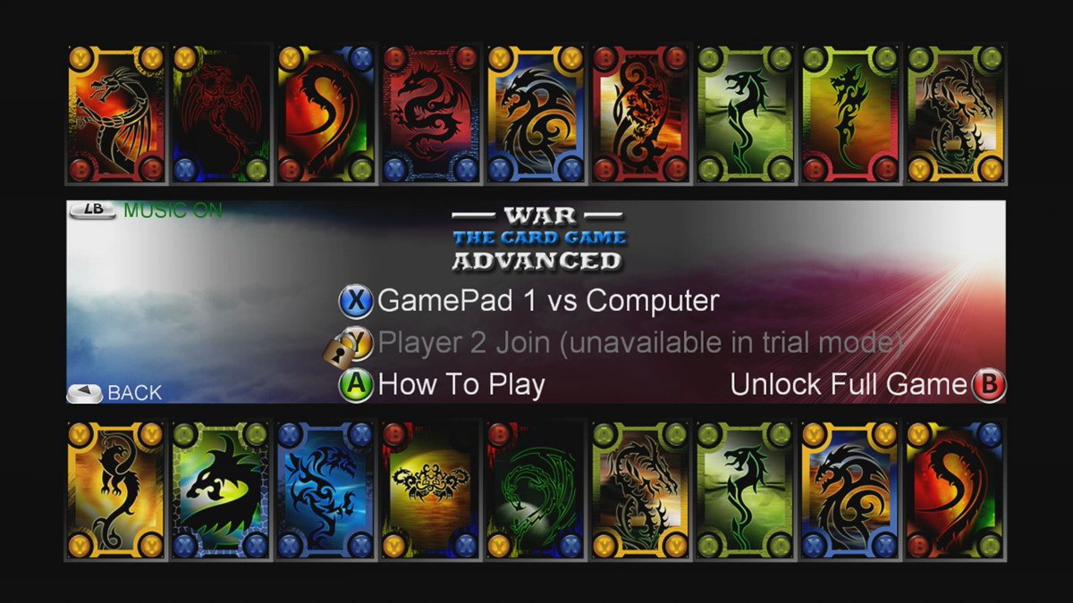 Screenshot of War: The Card Game Advanced (Xbox 360, 2009) - MobyGames
