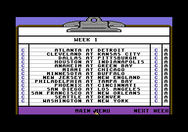 Screenshot of TV Sports: Football (Commodore 64, 1988) - MobyGames