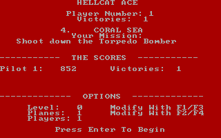 Screenshot of Hellcat Ace (PC Booter, 1982) - MobyGames