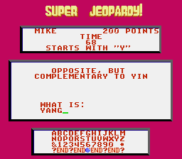 Screenshot of Super Jeopardy! (NES, 1991) - MobyGames