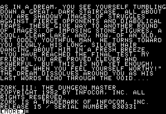 Screenshot of Zork III: The Dungeon Master (Apple II, 1982) - MobyGames