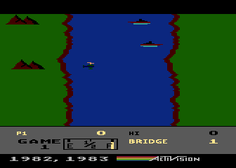 Screenshot of River Raid (Atari 8-bit, 1982) - MobyGames