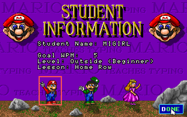 Screenshot of Mario Teaches Typing (DOS, 1992) - MobyGames