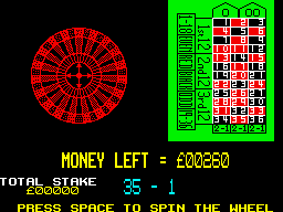 Screenshot of Las Vegas Casino (ZX Spectrum, 1989) - MobyGames