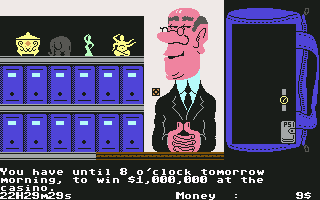 Screenshot of The Inheritance: Panic in Las Vegas (Commodore 64, 1985) - MobyGames