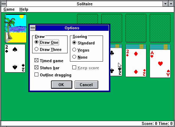 Screenshot of Microsoft Solitaire (Windows 3.x, 1990) - MobyGames
