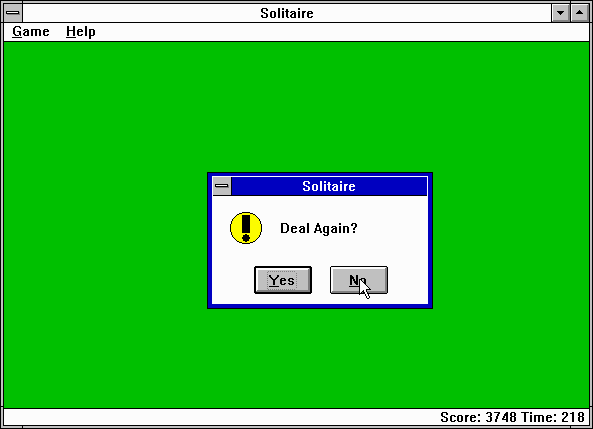 Screenshot of Microsoft Solitaire (Windows 3.x, 1990) - MobyGames