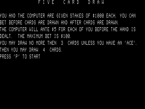 Draw Poker (1980) - MobyGames