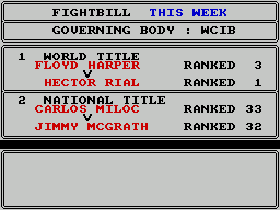 Screenshot of World Championship Boxing Manager (ZX Spectrum, 1990 ...