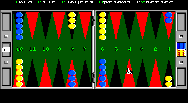 Screenshot of Club Backgammon (DOS, 1988) - MobyGames