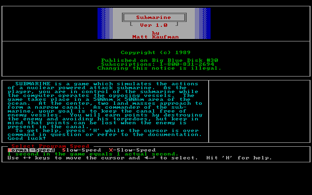 Screenshot of Submarine (DOS, 1989) - MobyGames