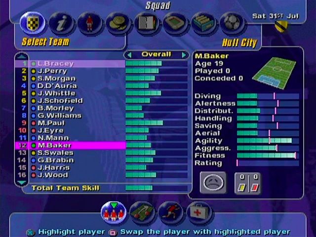 Screenshot of LMA Manager (PlayStation, 1999) - MobyGames
