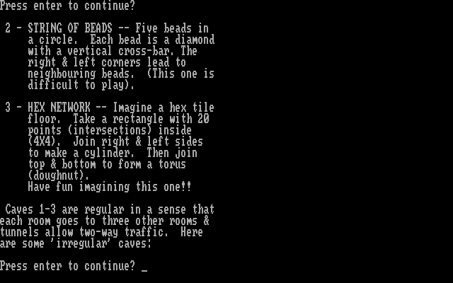 Screenshot of Wumpus II (DOS, 1975) - MobyGames