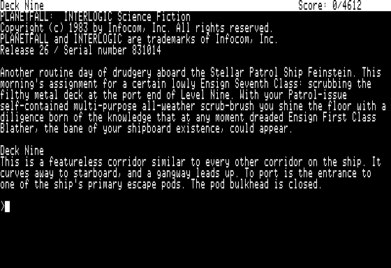 Screenshot of Planetfall (Apple II, 1983) - MobyGames
