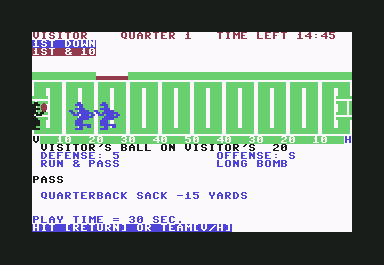 Screenshot of Computer Football Strategy (Commodore 64, 1983) - MobyGames