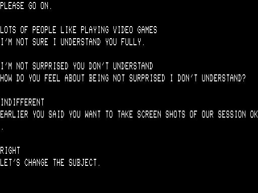 Screenshot of Eliza (TRS-80, 1966) - MobyGames