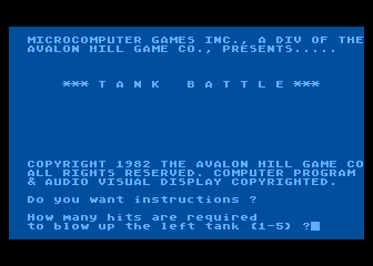Screenshot of Tank Arkade (Atari 8-bit, 1982) - MobyGames