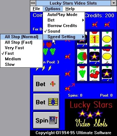 Screenshot of Lucky Stars Video Slots (Windows 3.x, 1995) - MobyGames