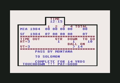 Screenshot of Super Bowl Sunday (Commodore 64, 1985) - MobyGames