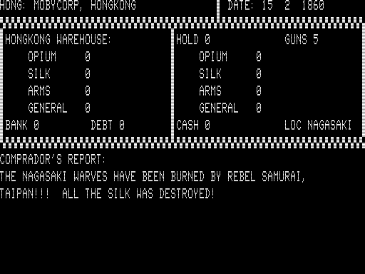 Screenshot of Taipan (TRS-80, 1979) - MobyGames