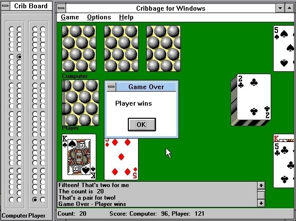 Screenshot of Cribbage for Windows (Windows 3.x, 1994) - MobyGames