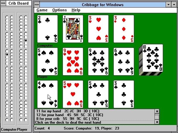 Screenshot of Cribbage for Windows (Windows 3.x, 1994) - MobyGames