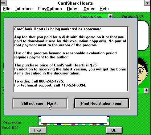 Screenshot of CardShark Hearts (Windows 3.x, 1995) - MobyGames