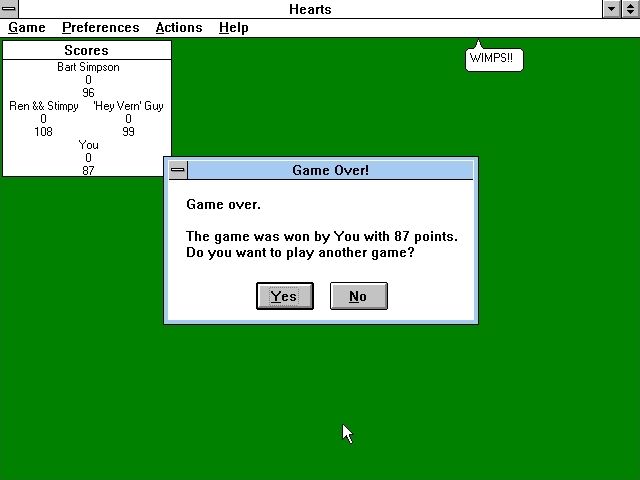 Screenshot of Hearts (Windows 3.x, 1993) - MobyGames