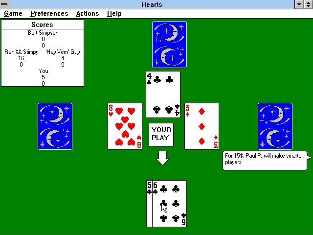 Screenshot of Hearts (Windows 16-bit, 1993) - MobyGames