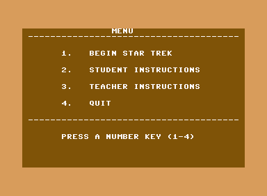 Screenshot of Super Trek (Commodore 64, 1979) - MobyGames