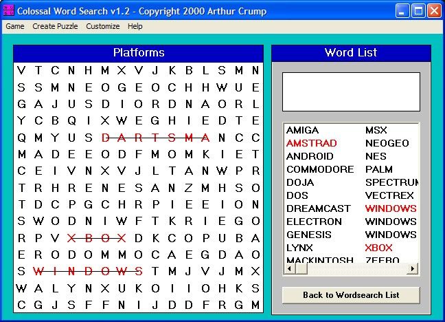 Screenshot of Colossal Word Search (Windows, 2000) - MobyGames