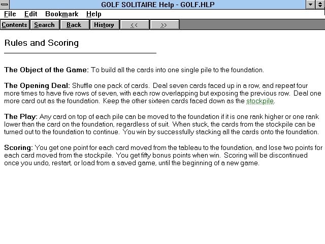 Screenshot of Solitaire King: Golf Solitaire (Windows 3.x, 1995) - MobyGames