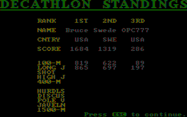 Screenshot of Olympic Decathlon (PC Booter, 1980) - MobyGames
