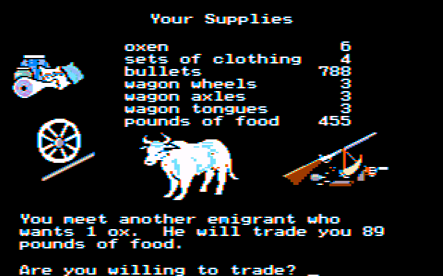 Screenshot of The Oregon Trail (DOS, 1985) - MobyGames