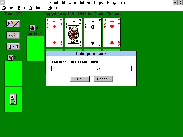 Screenshot of Canfield (Windows 3.x, 1992) - MobyGames