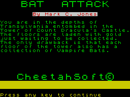 Screenshot of 3D Bat Attack (ZX Spectrum, 1984) - MobyGames