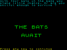 Screenshot of 3D Bat Attack (ZX Spectrum, 1984) - MobyGames
