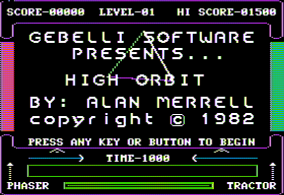 Screenshot of High Orbit (Apple II, 1981) - MobyGames