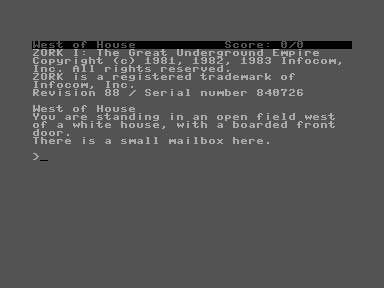 Screenshot of Zork: The Great Underground Empire (Commodore 16, Plus/4 ...