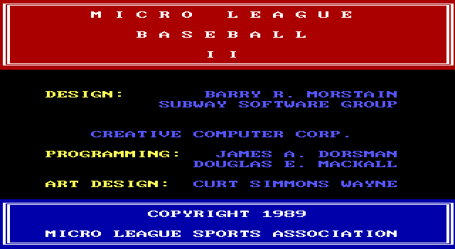 MicroLeague Baseball II screenshots - MobyGames