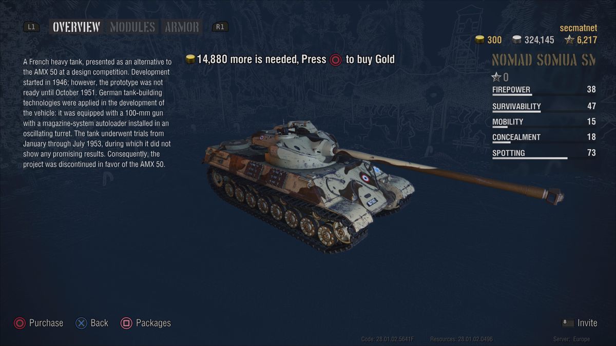 Screenshot of World of Tanks: Nomad Somua SM Primed (PlayStation 4, 2018) - MobyGames